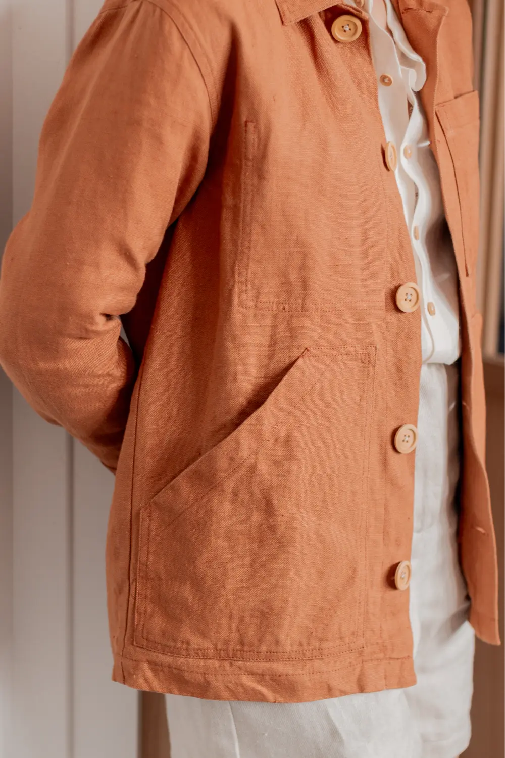 Veste De Travail Caramel En Lin Femme Mijuin